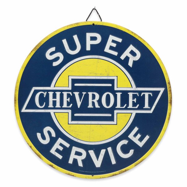 Chevrolet Super Service Round Embossed Metal Sign | Open Road Brands ...