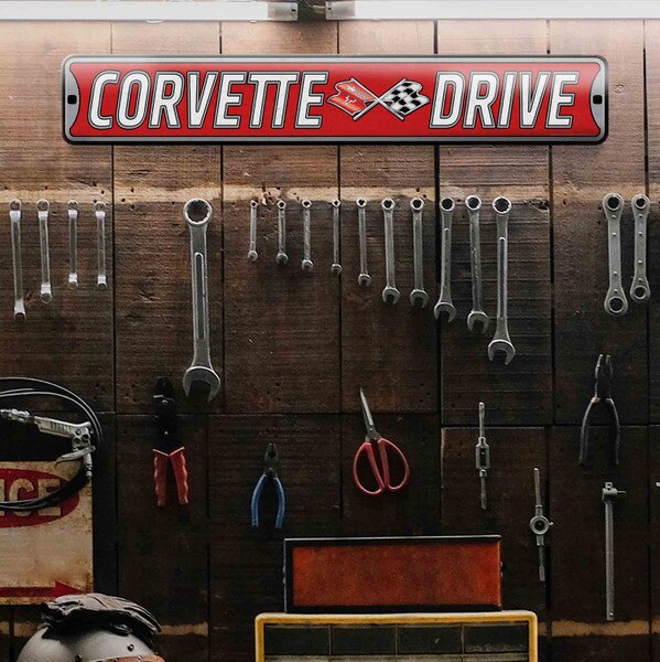 Chevrolet Corvette Drive Embossed Metal Street Sign | Open Road Brands ...