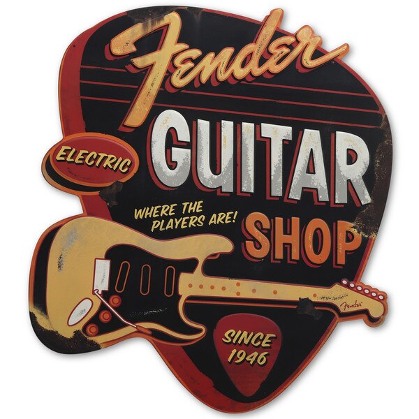 Fender - "Guitar Shop" Metal Sign | Open Road Brands | Shop-ORB