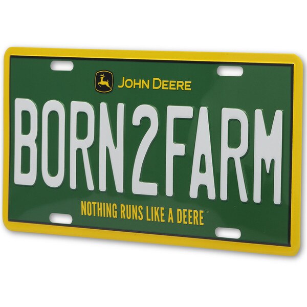 John Deere Born2Farm Metal License Plate | Open Road Brands | Shop-ORB