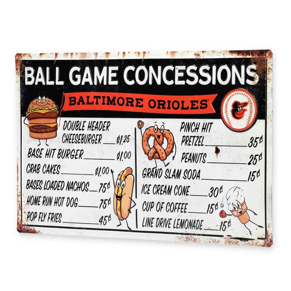 Baltimore Orioles Ball Park Concessions Metal Sign | Open Road Brands ...