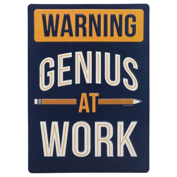 Warning Genius At Work Metal Sign | Open Road Brands | Shop-ORB