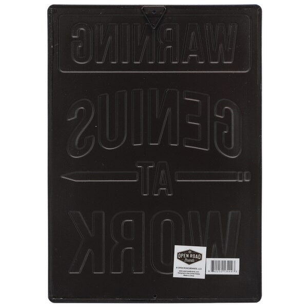 Warning Genius At Work Metal Sign | Open Road Brands | Shop-ORB
