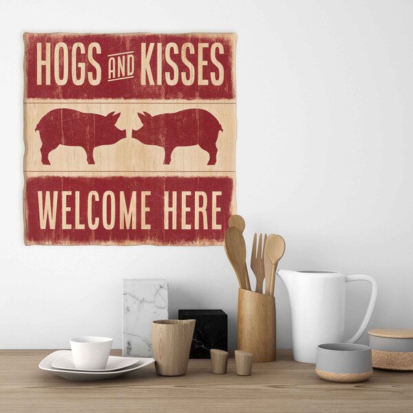 Hogs And Kisses Welcome Wood Wall Decor | Open Road Brands | Shop-ORB
