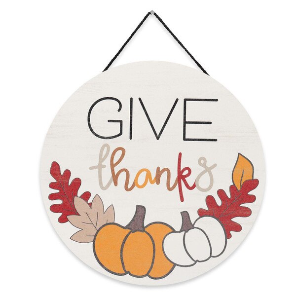 Give Thanks Round Hanging Wood Wall Decor | Open Road Brands | Shop-ORB