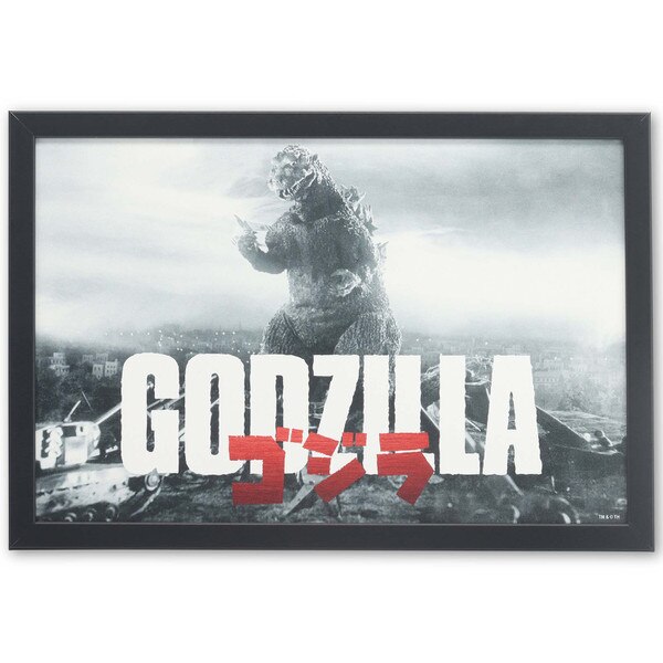 Toho International Godzilla Black & White City Scene Framed Wood Wall ...