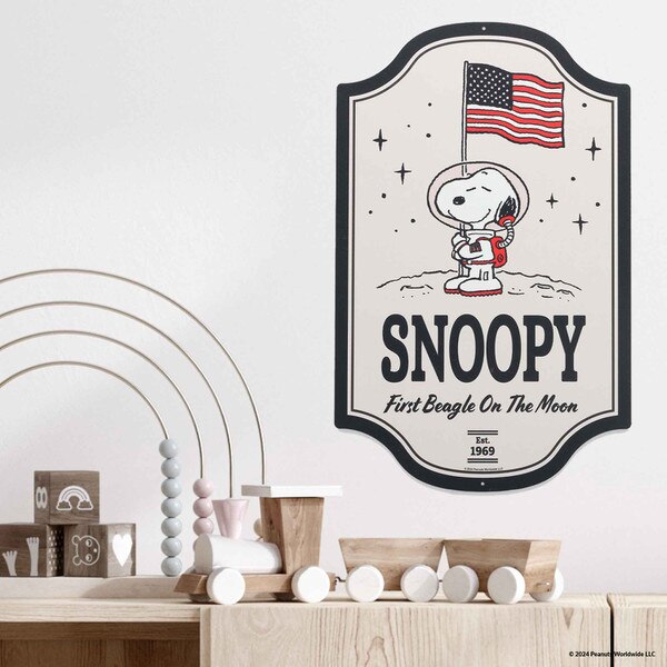 Peanuts Snoopy First Beagle on the Moon Metal Sign | Open Road Brands ...